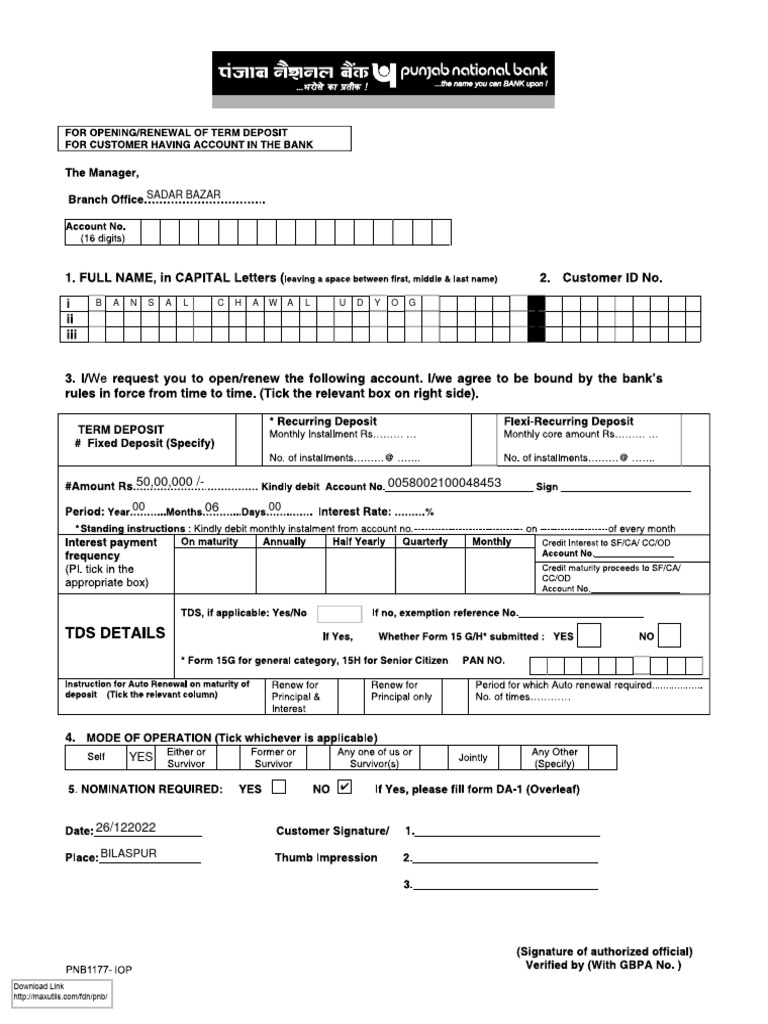 FDR Form | PDF