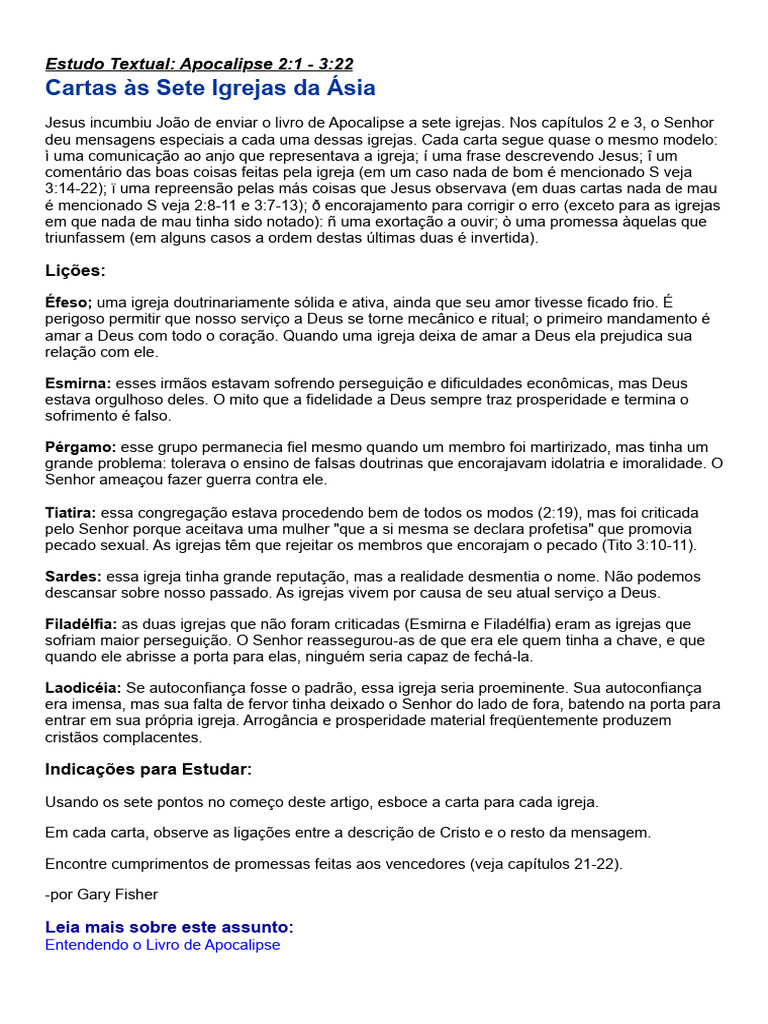 Apocalipse 2 - 1!3!22 - Cartas Às Sete Igrejas | Download grátis PDF | Livro do Apocalipse ...