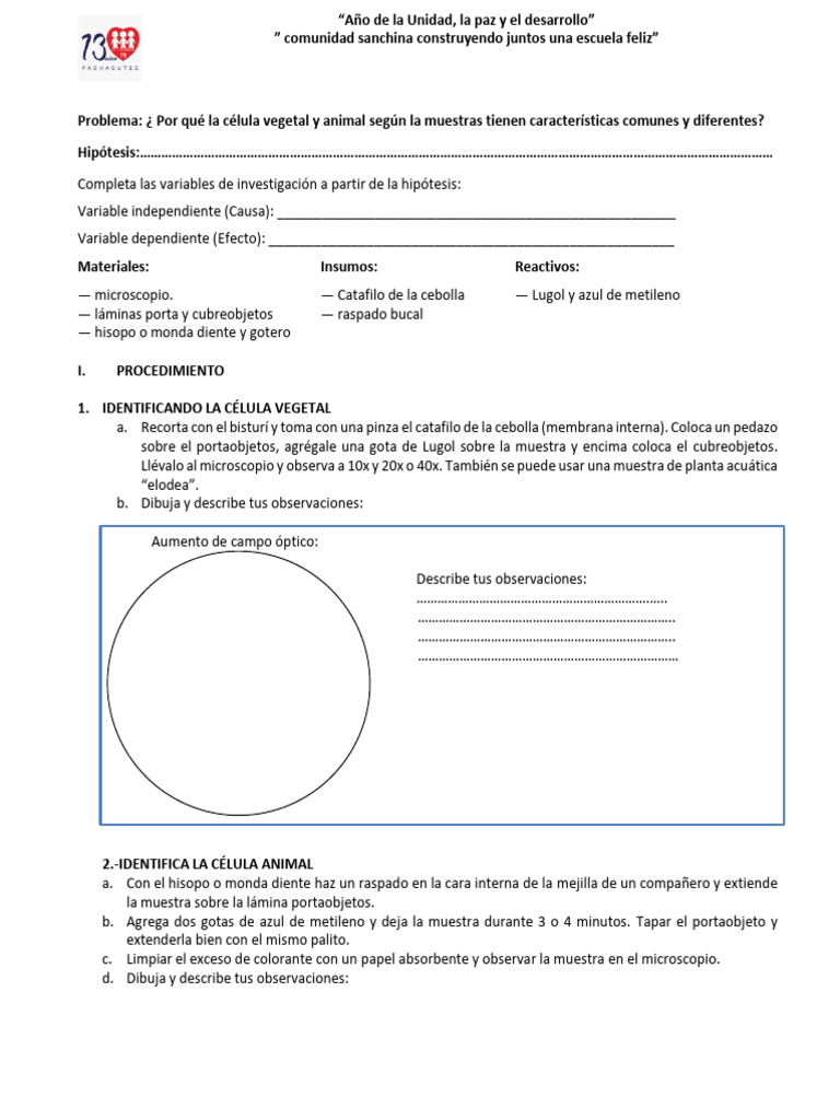 Practica de Laboratorio de La Celula | PDF | Biología Celular | Anatomía
