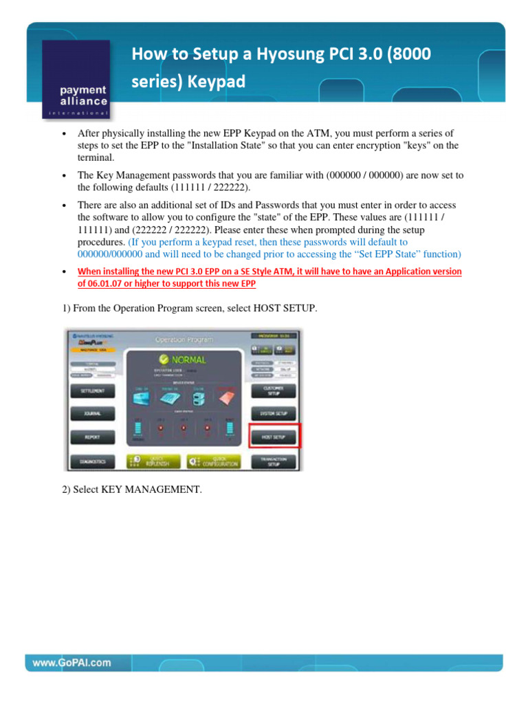 How To Setup A Hyosung PCI 3.0 (8000 Series) Keypad | PDF | Password ...