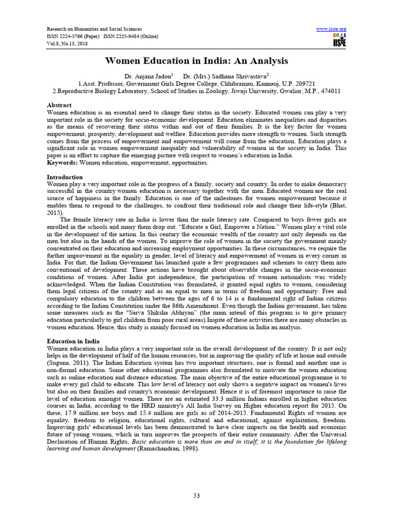 Journal on Girl Education in India | PDF | Vedas | Female Education