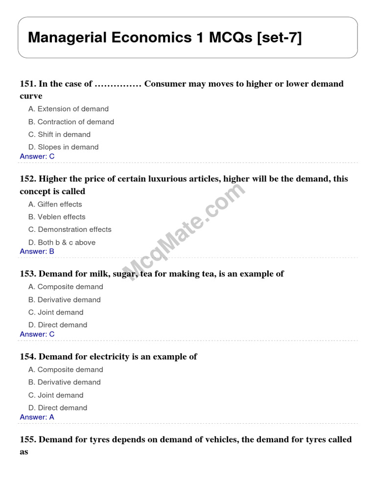 Managerial Economics MCQs Set 7 | PDF | Demand | Elasticity (Economics)