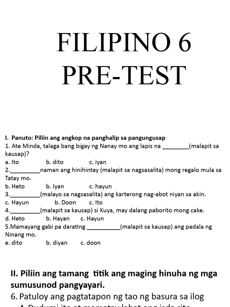 Pre Test Filipino 6 | PDF