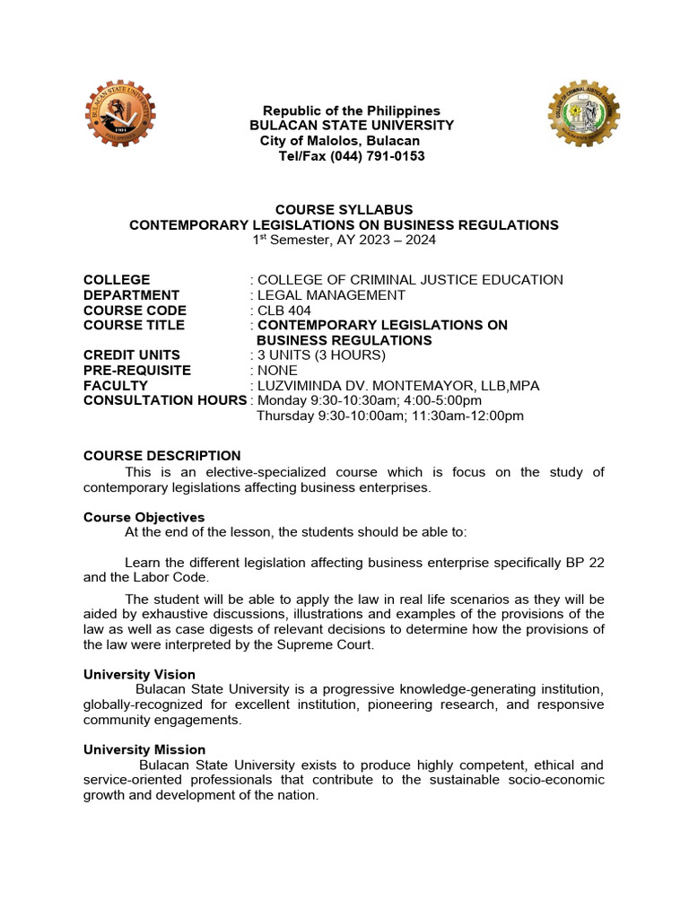 Contemporary Business Legislation Syllabus | PDF | Employment ...