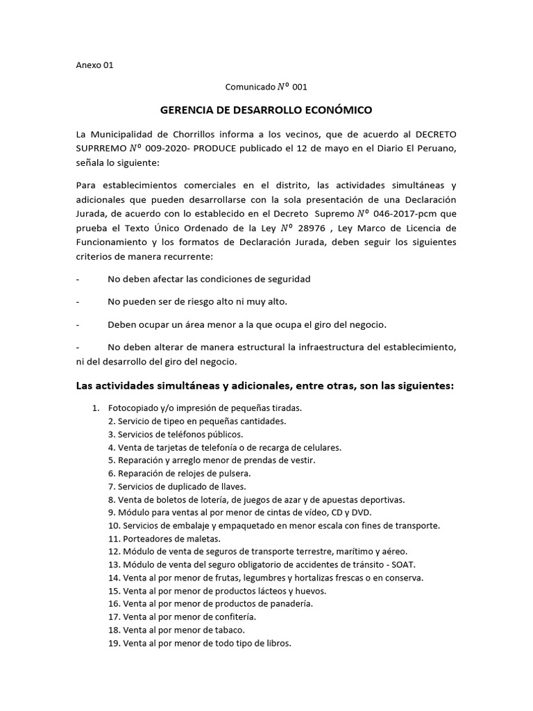Anexo 1 Actividades Simultaneas y Adicionales | PDF | Derecho