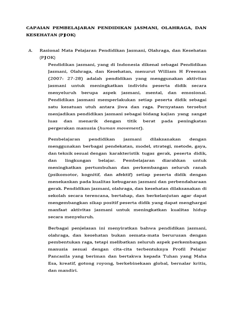 Capaian Pembelajaran PJOK di Sekolah | PDF