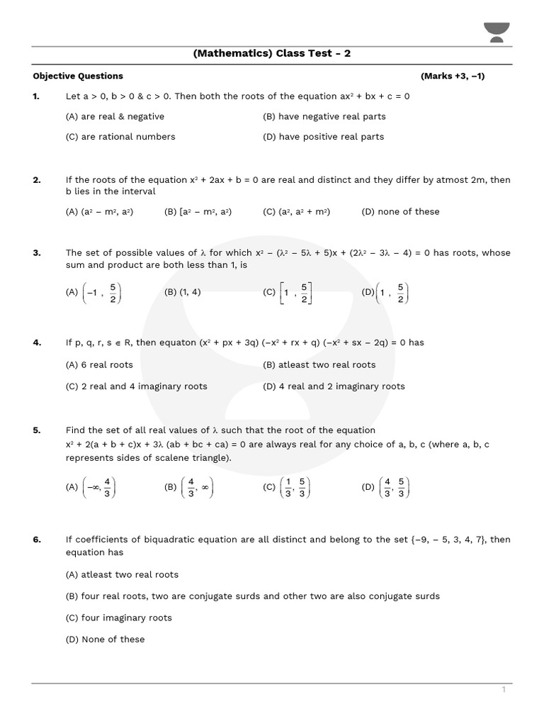Class Test-2 Student | PDF | Equations | Complex Number