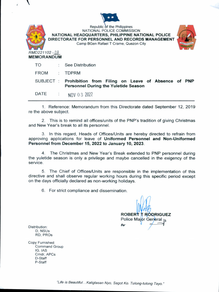 11-3 Prohibition From Filing On Leave of Absence of PNP Personnel ...