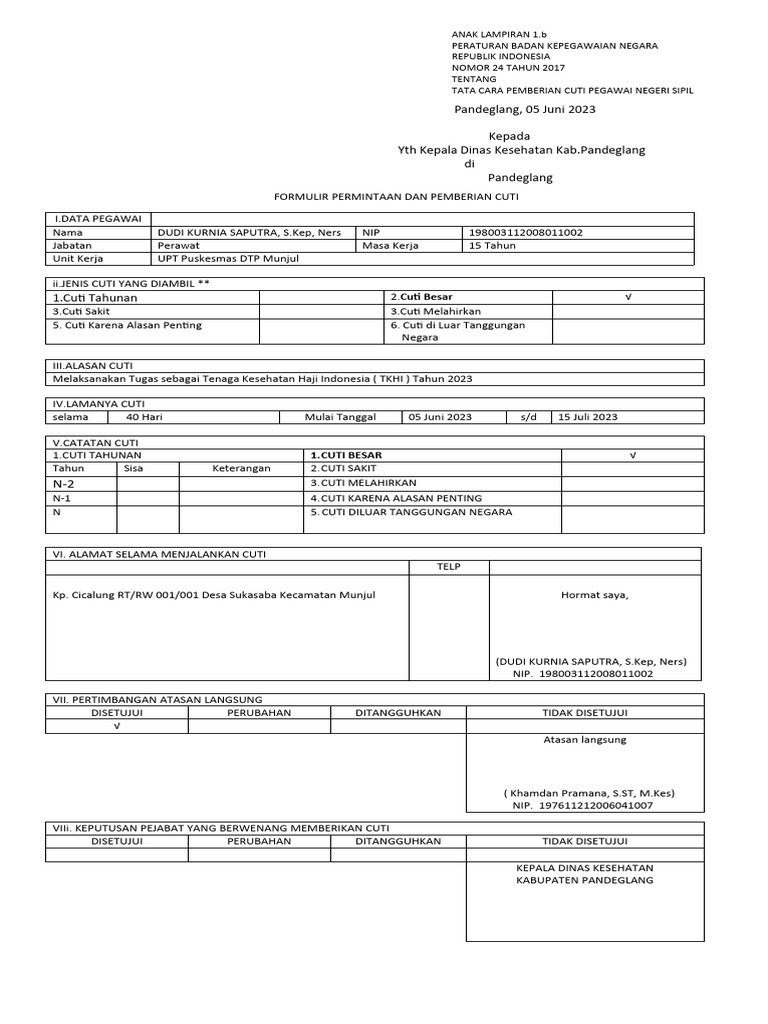 FORMULIR CUTI 2023 Khusus | PDF
