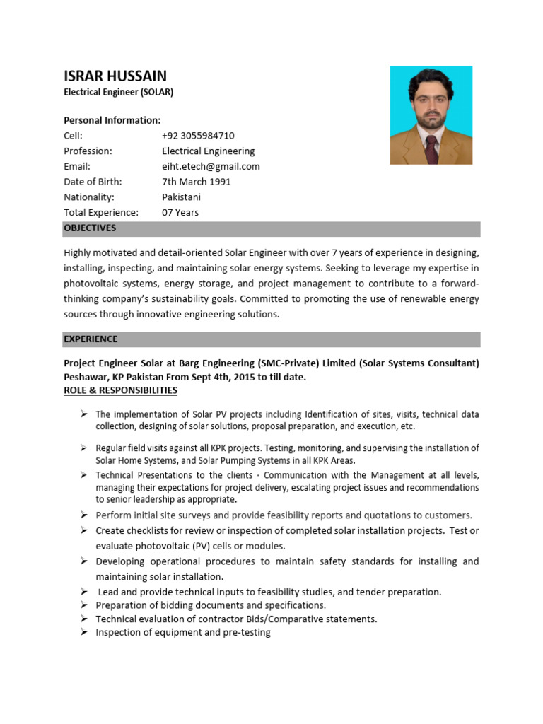 Israr Hussain CV | PDF | Photovoltaics | Federally Administered Tribal Areas
