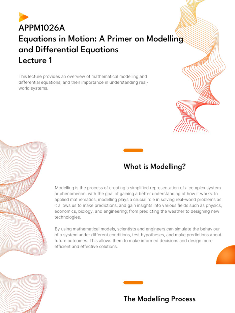 Lecture 1 Equations in Motion - A Primer On Modelling and Differential Equations | PDF ...