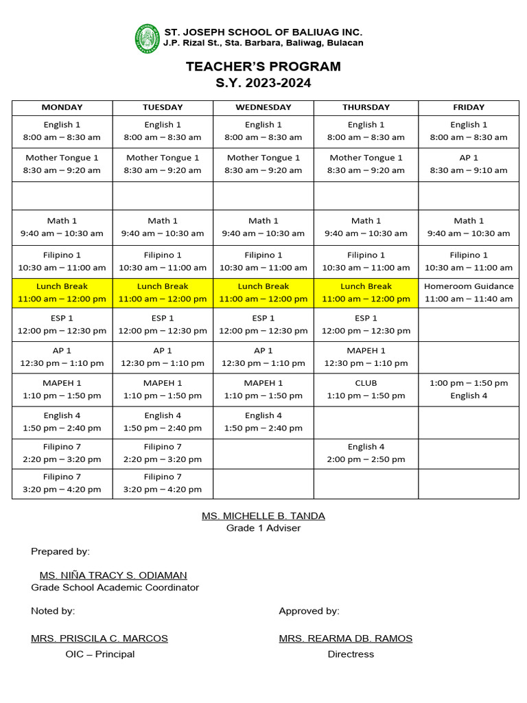 GS Teachers Program 2023-2024 | PDF | Schools | Sociolinguistics
