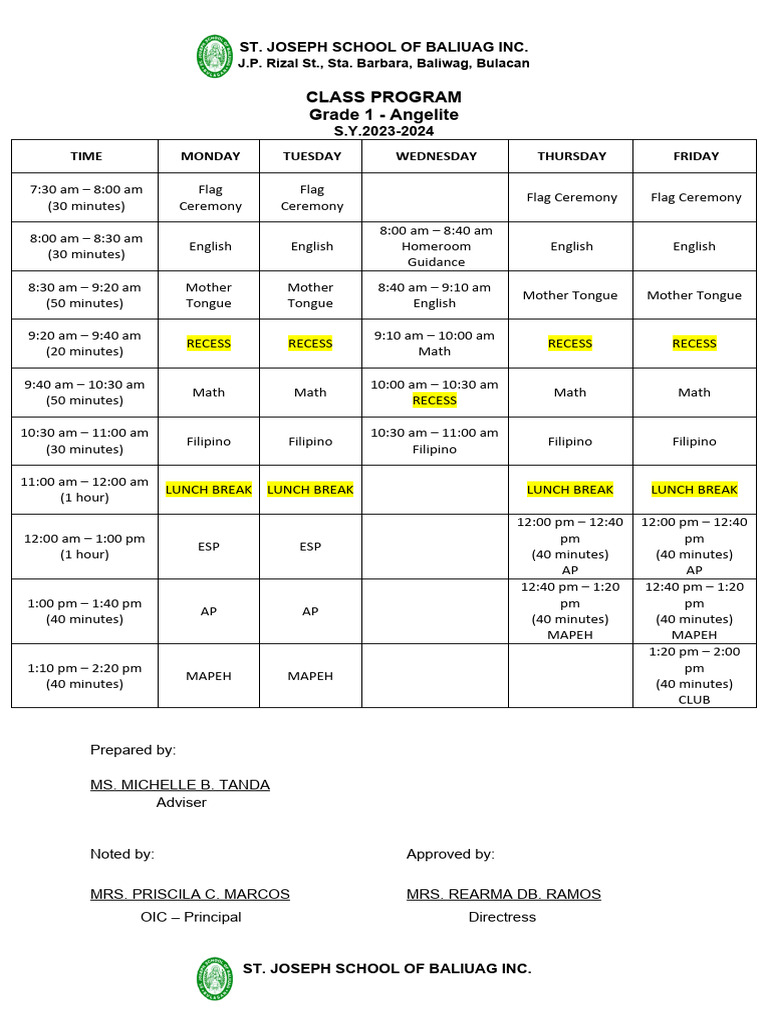 GS Class Program 2023-2024 | PDF | Youth | Childhood