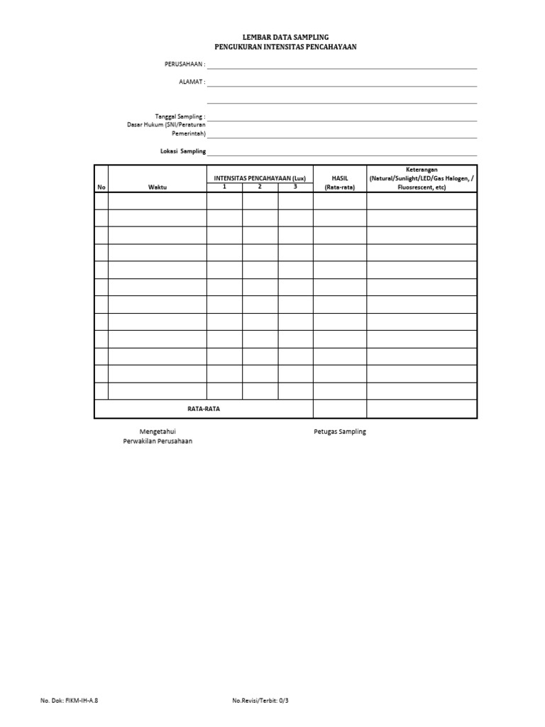 Form Pengukuran Pencahayaan | PDF