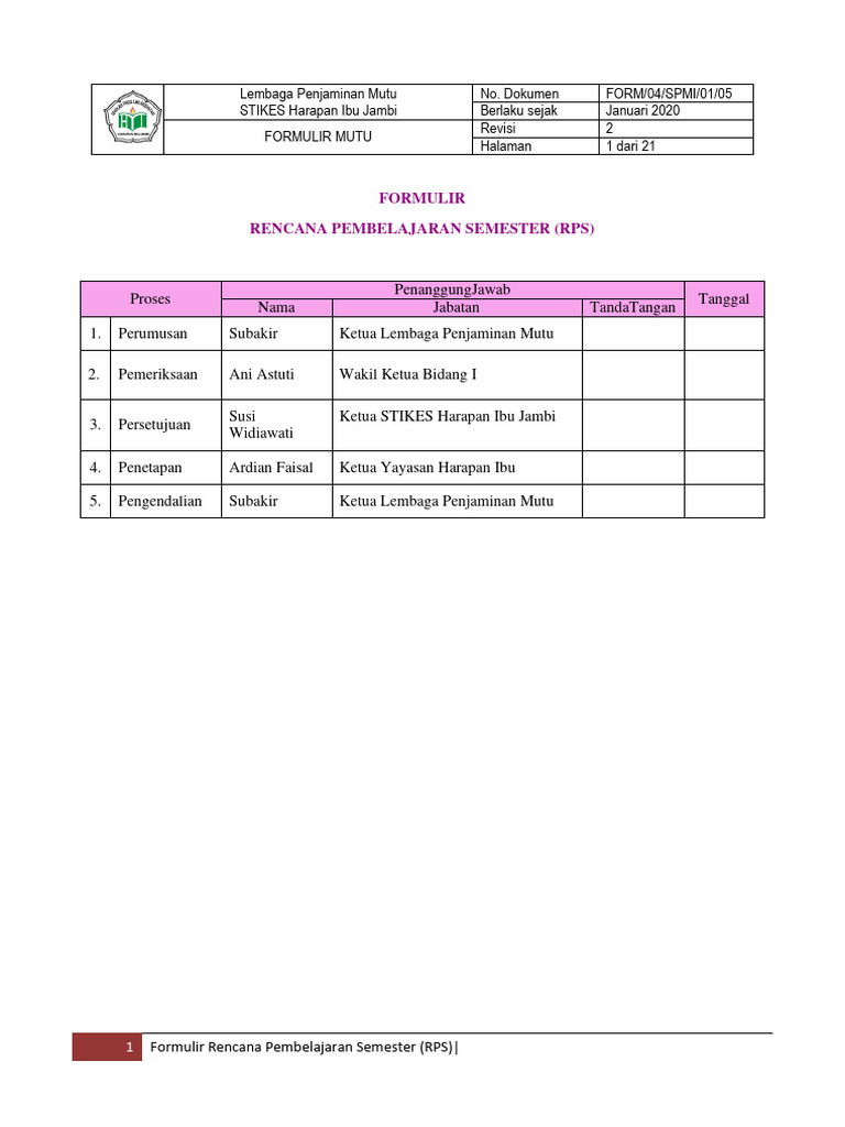 RPS Teratologi Ganjil 23 24 Versi LPM Terbaru TDT Ok | PDF | Kesehatan ...