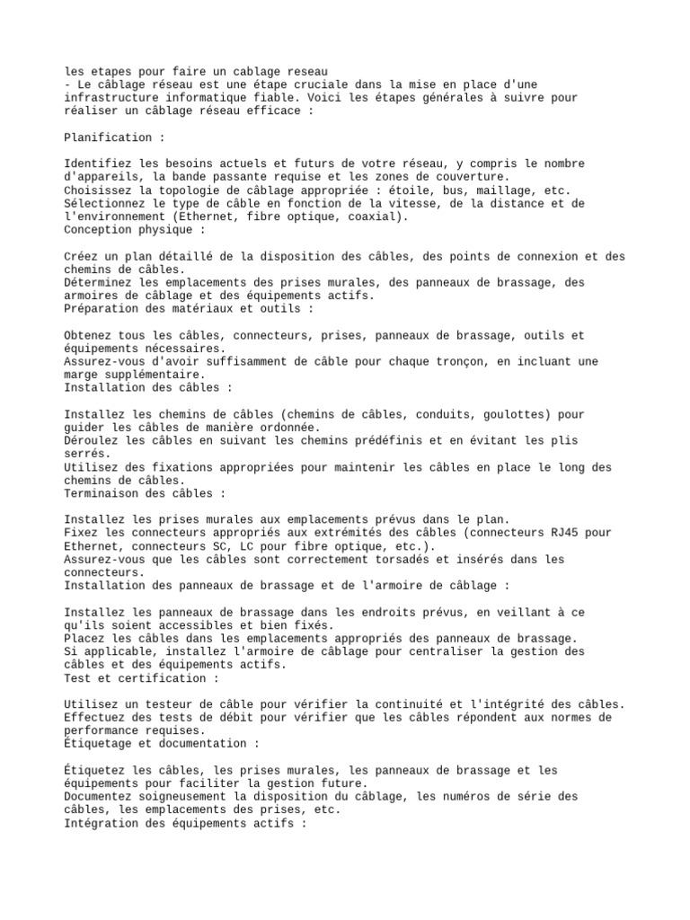 Étapes pour un câblage réseau efficace | PDF | Connectique | Informatique