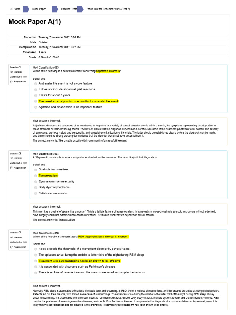 Fresh Test For December 2016 (Test 7) | PDF | Delusion | Obsessive ...