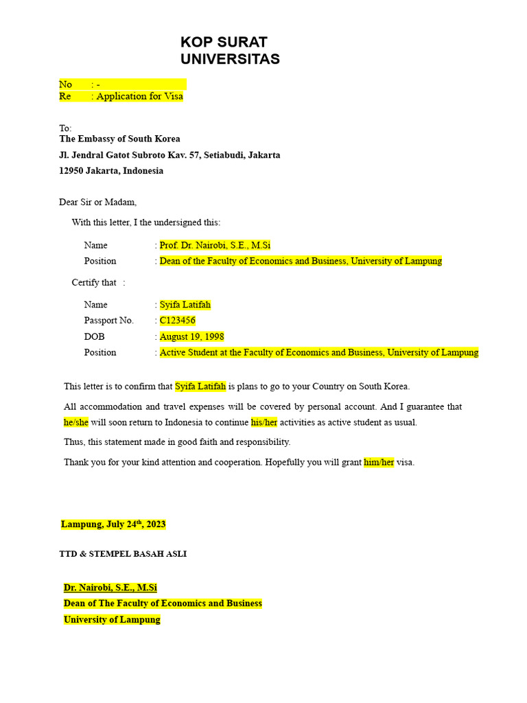 Contoh Surat Keterangan Mahasiswa - Korea | PDF