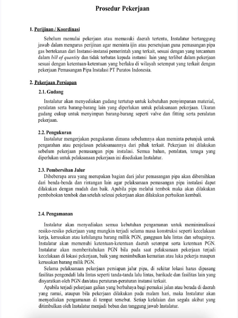 Prosedure Pekerjaan - Pemasangan Pipa Bawah Tanah | PDF