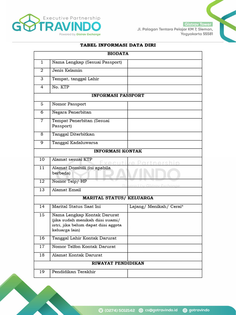 Tabel Informasi Data Diri - Gotravindo | PDF