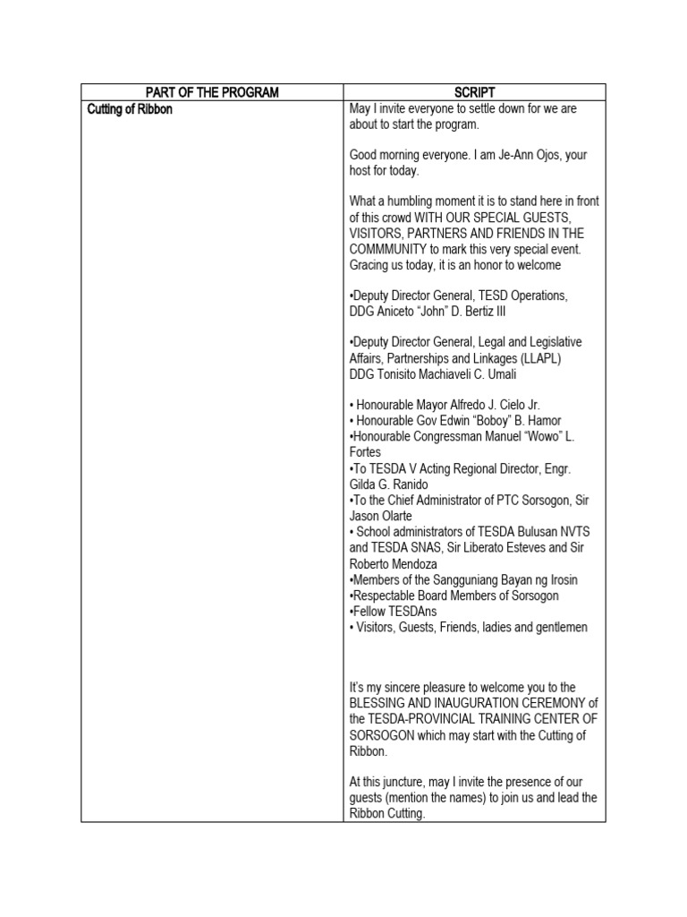 Blessing and Inauguration Program | PDF