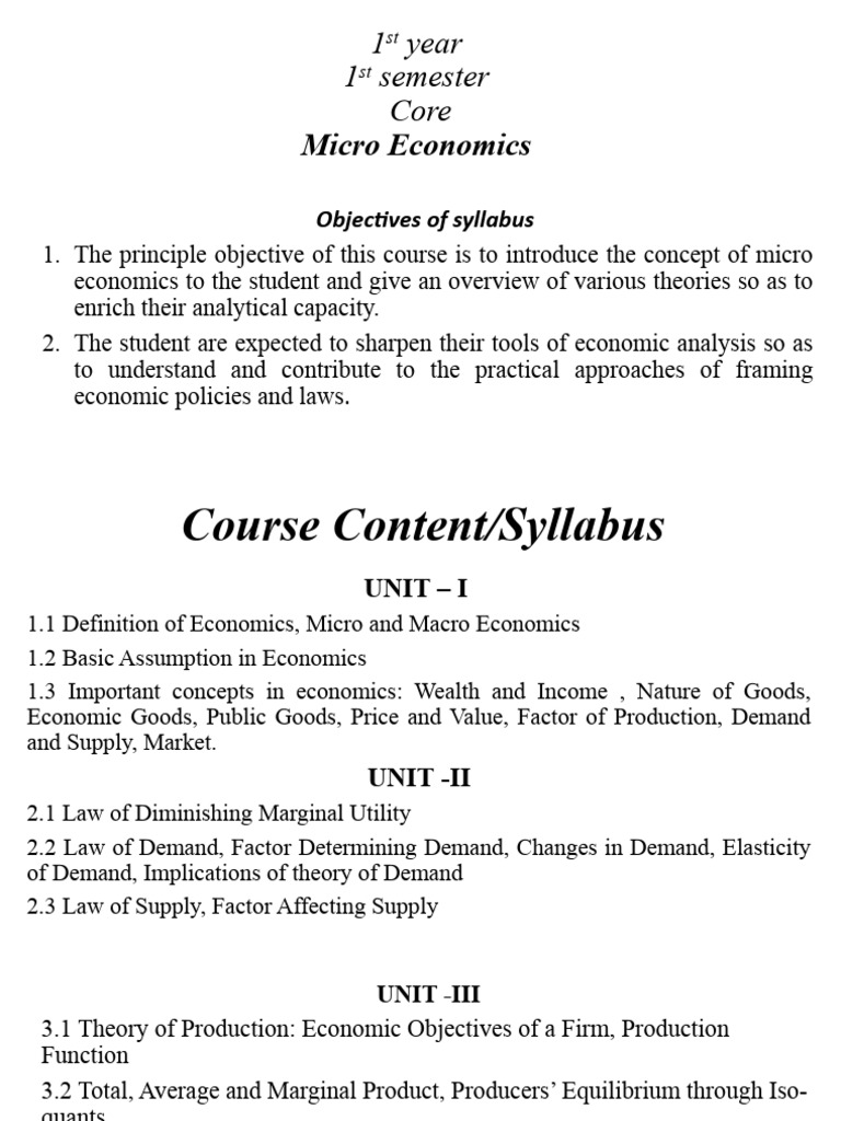 Core Microeconomics Syllabus Overview | PDF | Economics | Microeconomics