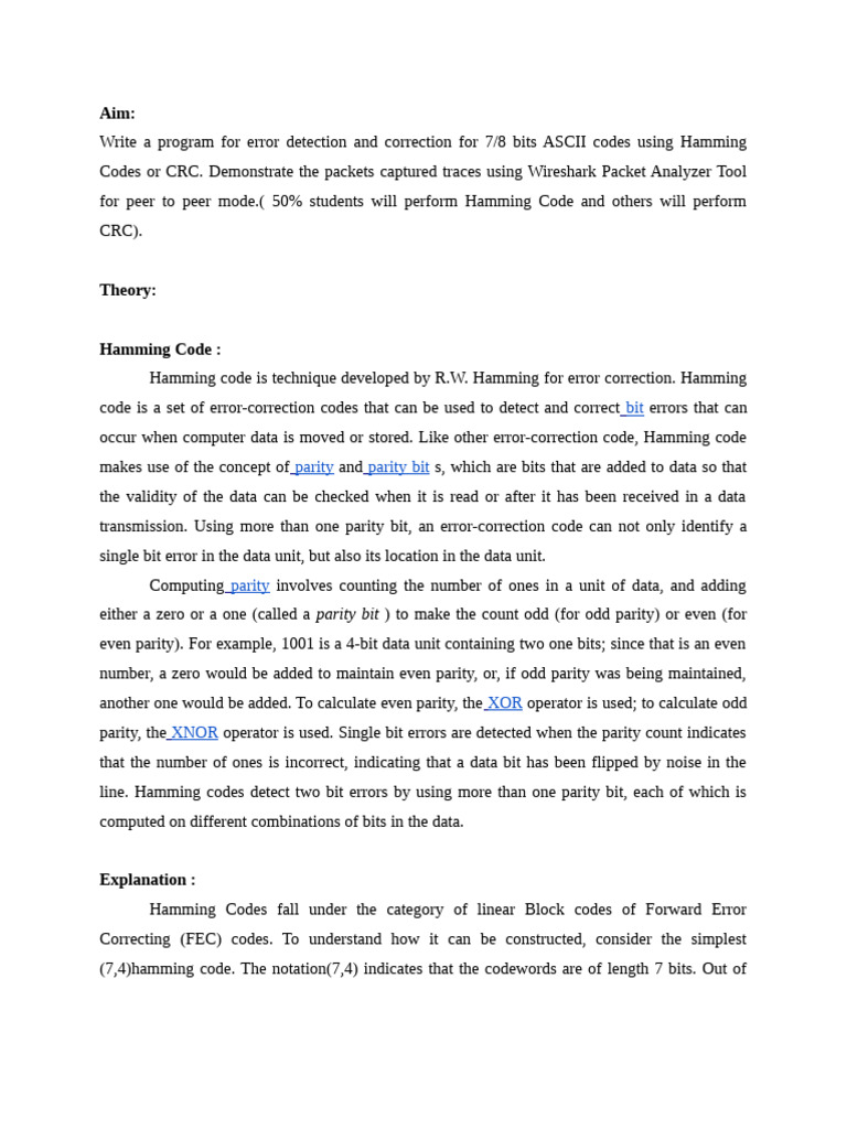 Cn Hamming Code And Crc Pdf Error Detection And Correction Algorithms