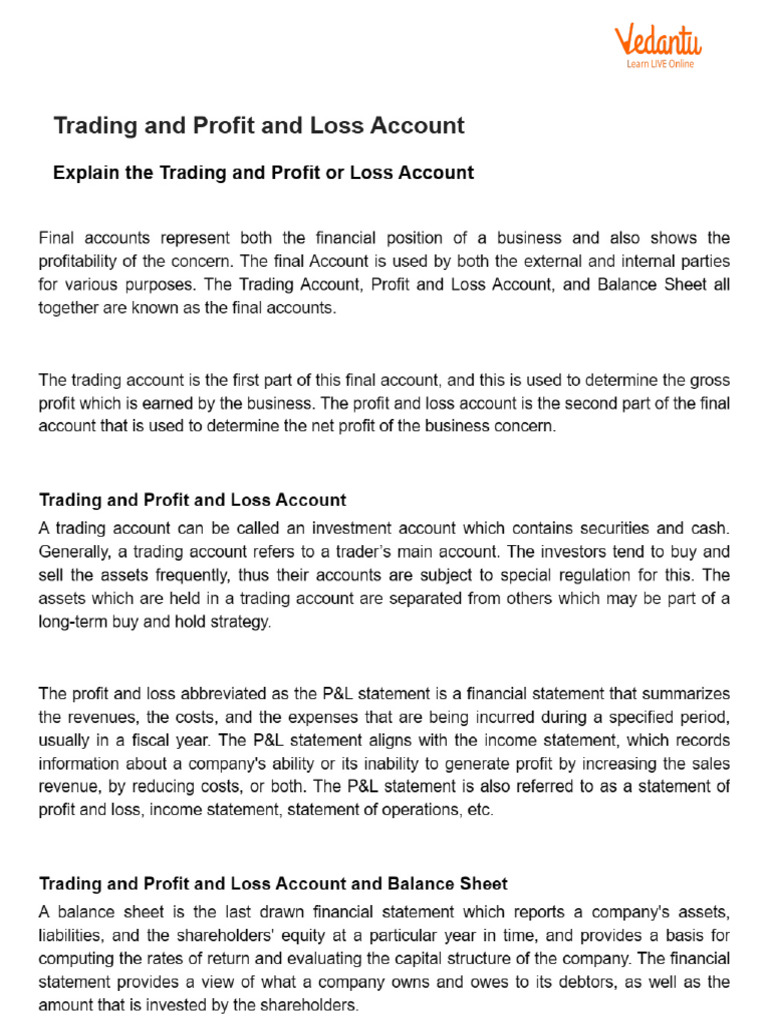 Trading and Profit and Loss Account | PDF