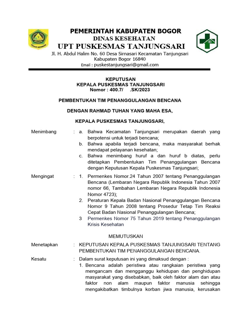 Pembentukan Tim Penanggulangan Bencana | PDF | Sains & Matematika