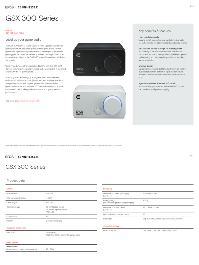 Fact-Sheet gsx-300 en Original | PDF | Sound | Personal Computers