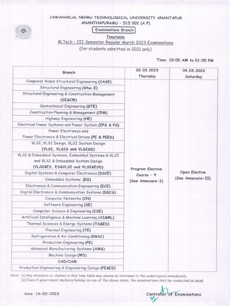 Timetables For M.Tech III Sem Regular | PDF | Embedded System | Engineering