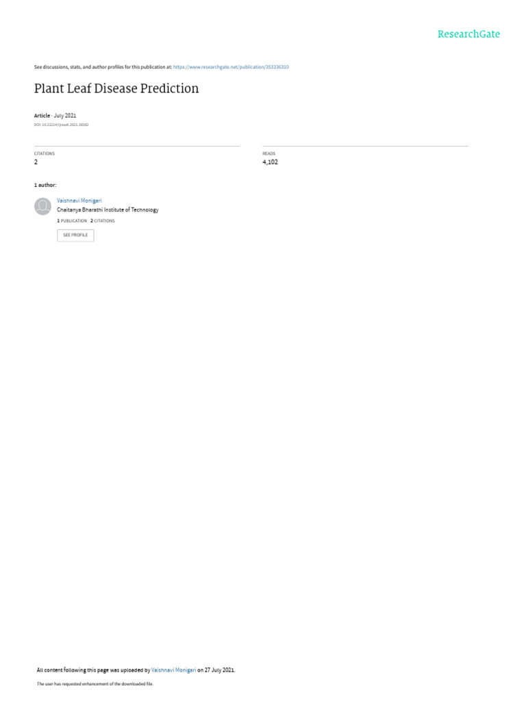 Plant Leaf Disease Prediction Pdf Deep Learning Artificial Neural Network
