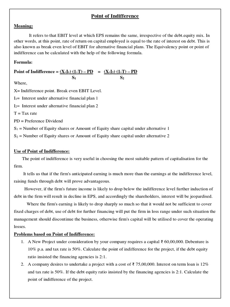 Point of Indifference | PDF | Financial Capital | Equity (Finance)