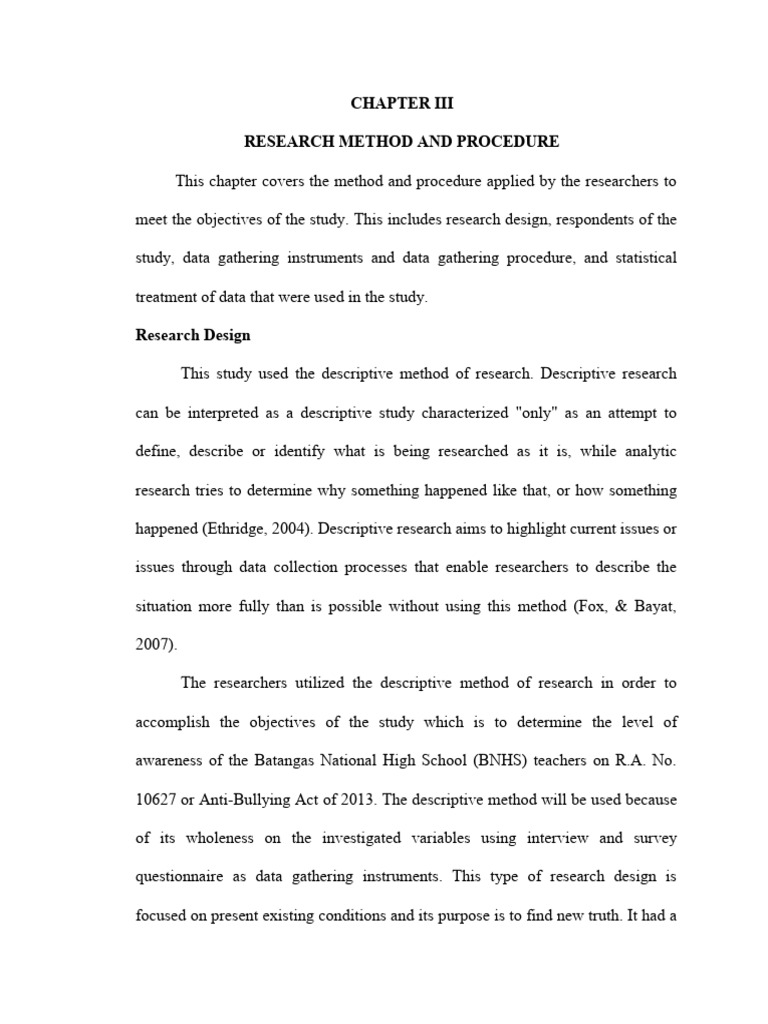 Chapter III Sample Study No. 1 | PDF | Statistics | Questionnaire
