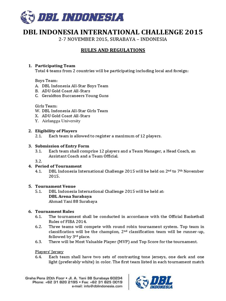 Rules and Regulations DBL Indonesia International Challenge 2015 | PDF | Clothing | Fashion