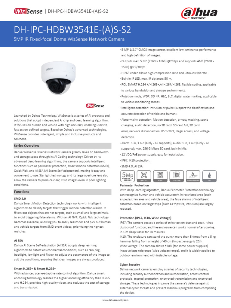 Dahua-IPC-HDBW3541E-AS-S2-Dome Camera | PDF | Frame Rate | Artificial ...