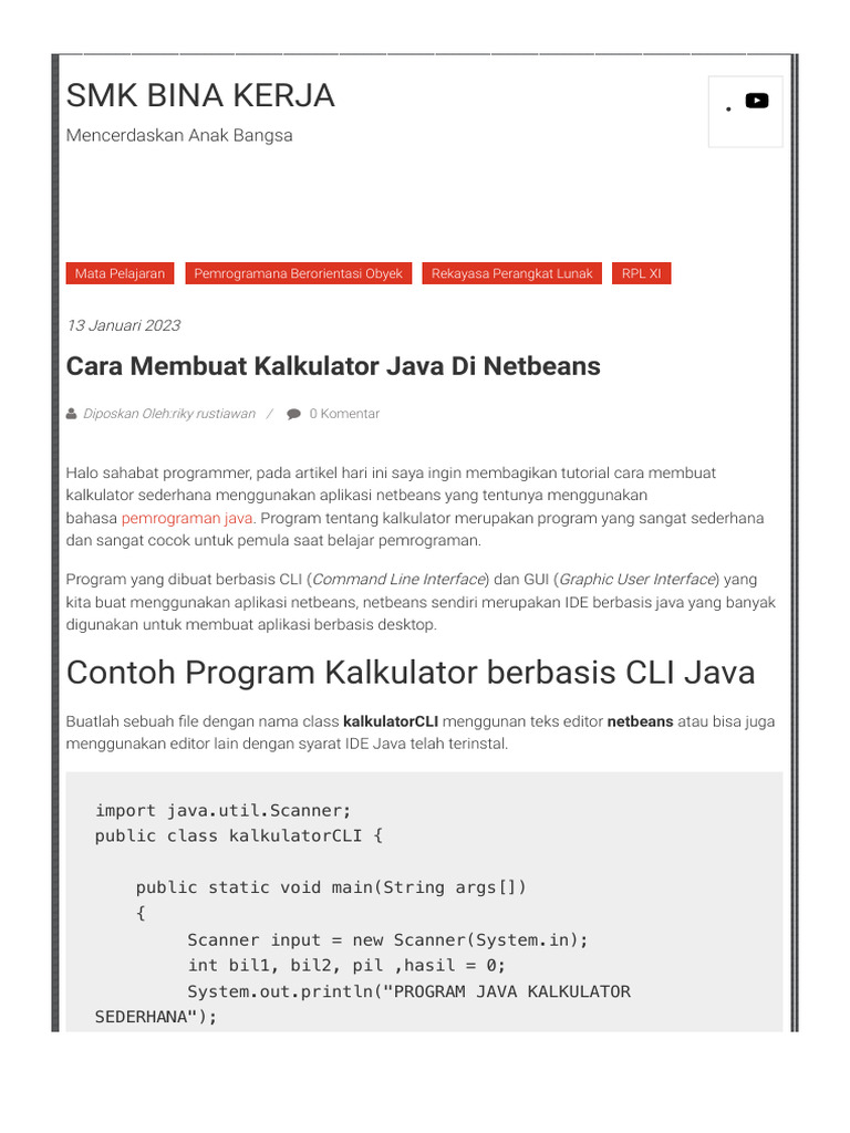 Cara Membuat Kalkulator Java Di Netbeans - SMK BINA KERJA | PDF | Komputer