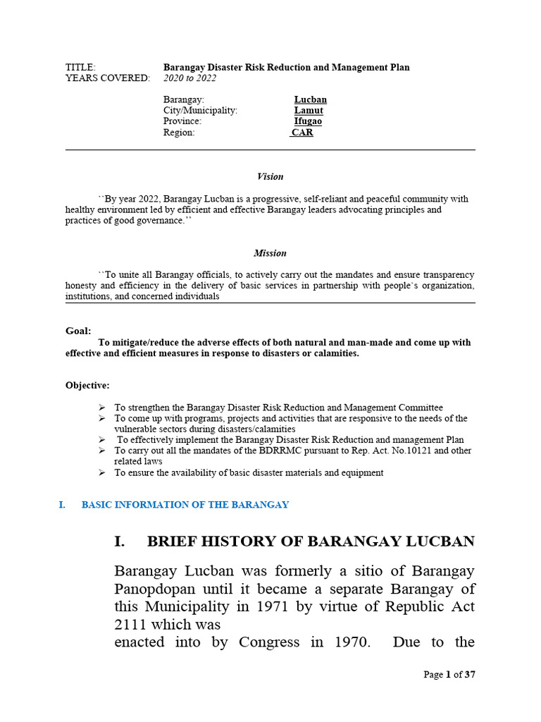 BDRRM-Plan-Template-English - Lucban | PDF | Emergency Evacuation ...