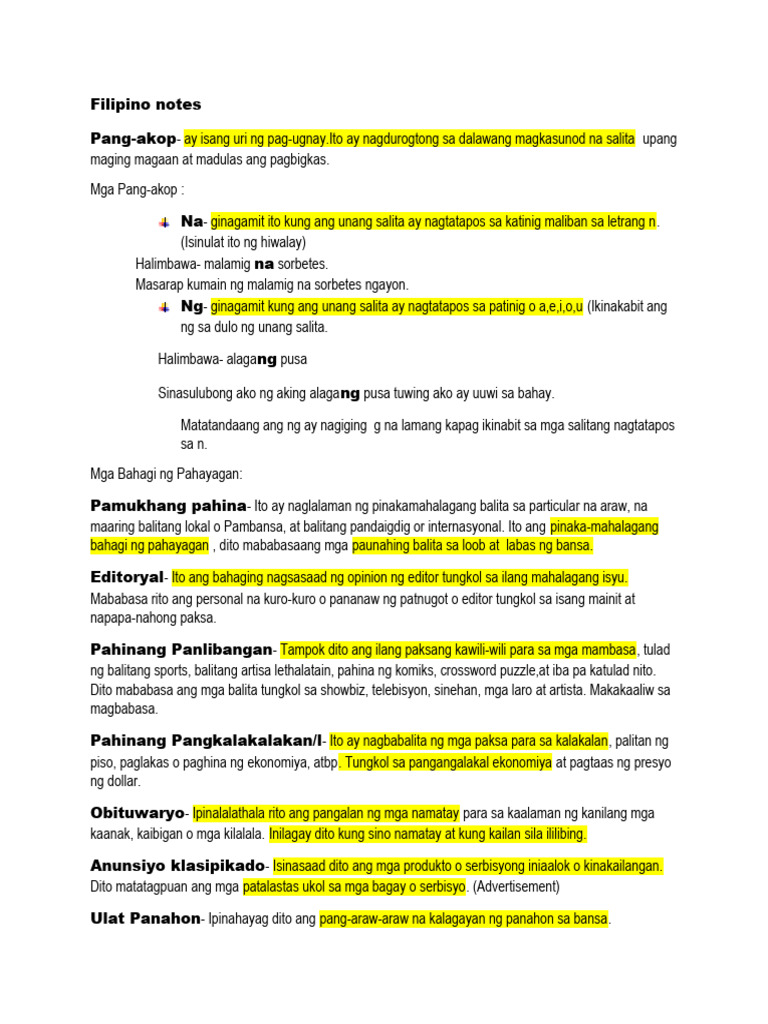 Filipino Notes | PDF