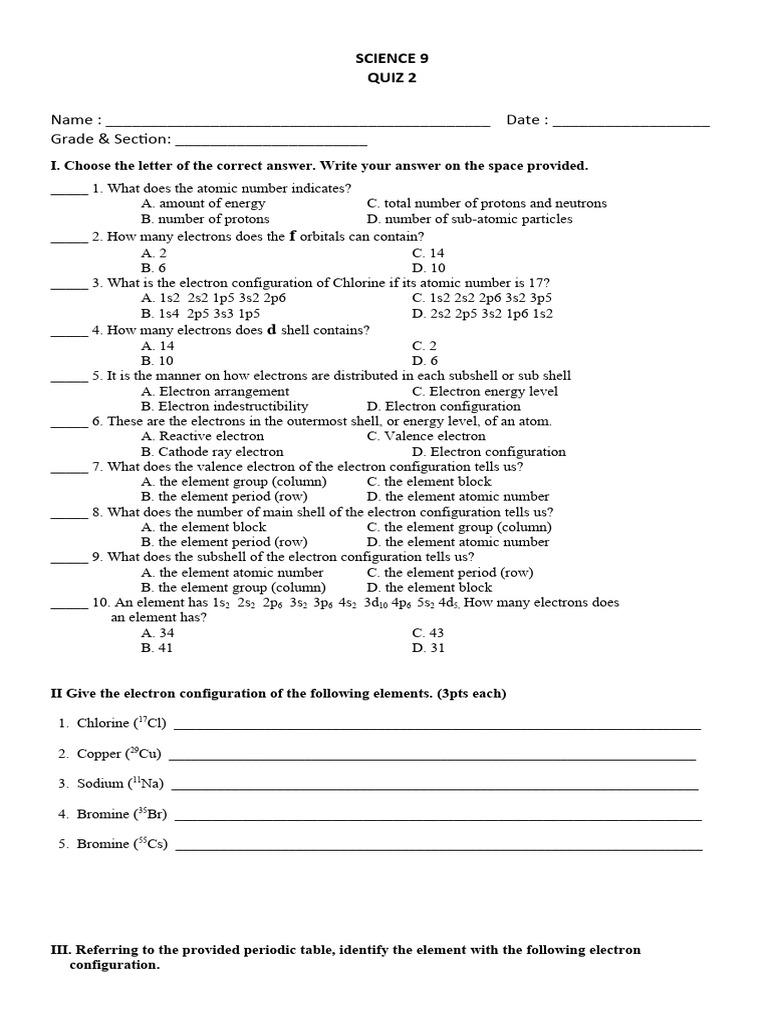 Quiz 2 | PDF | Electron Configuration | Chemical Elements