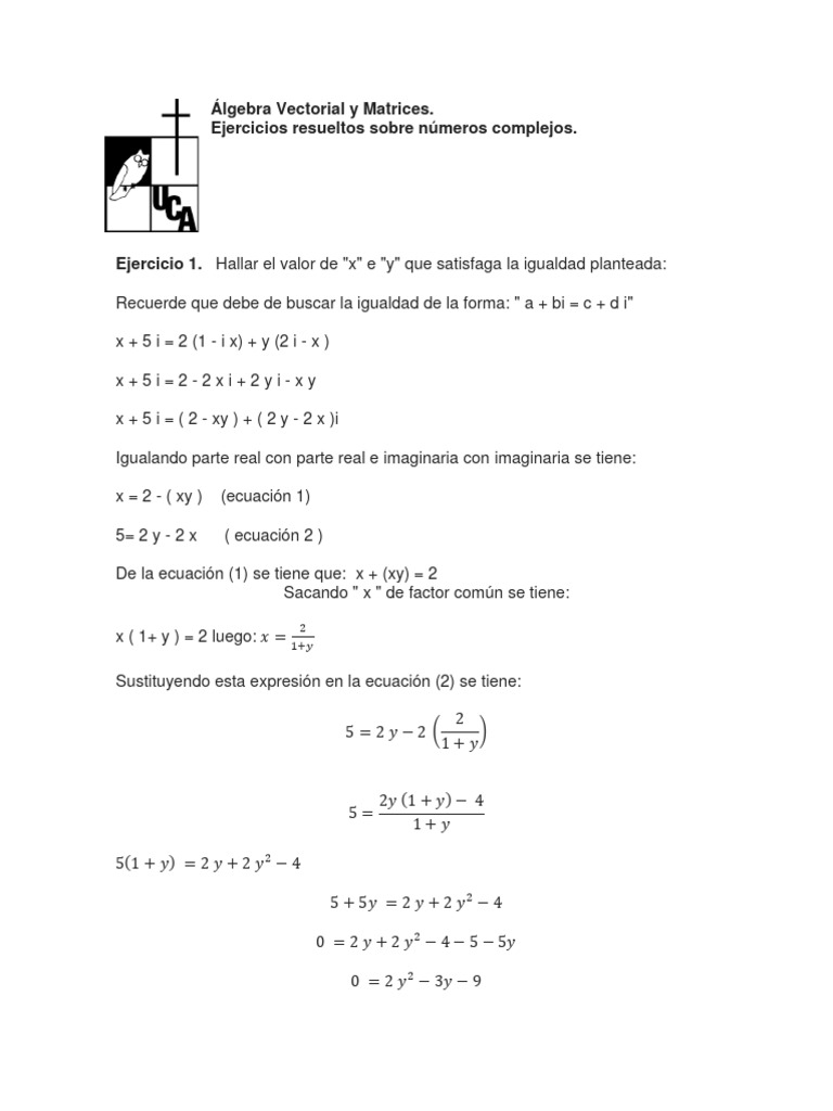 Ejercicios Resueltos Algebra Vectorial Complejos | PDF | Ecuaciones | Matemáticas