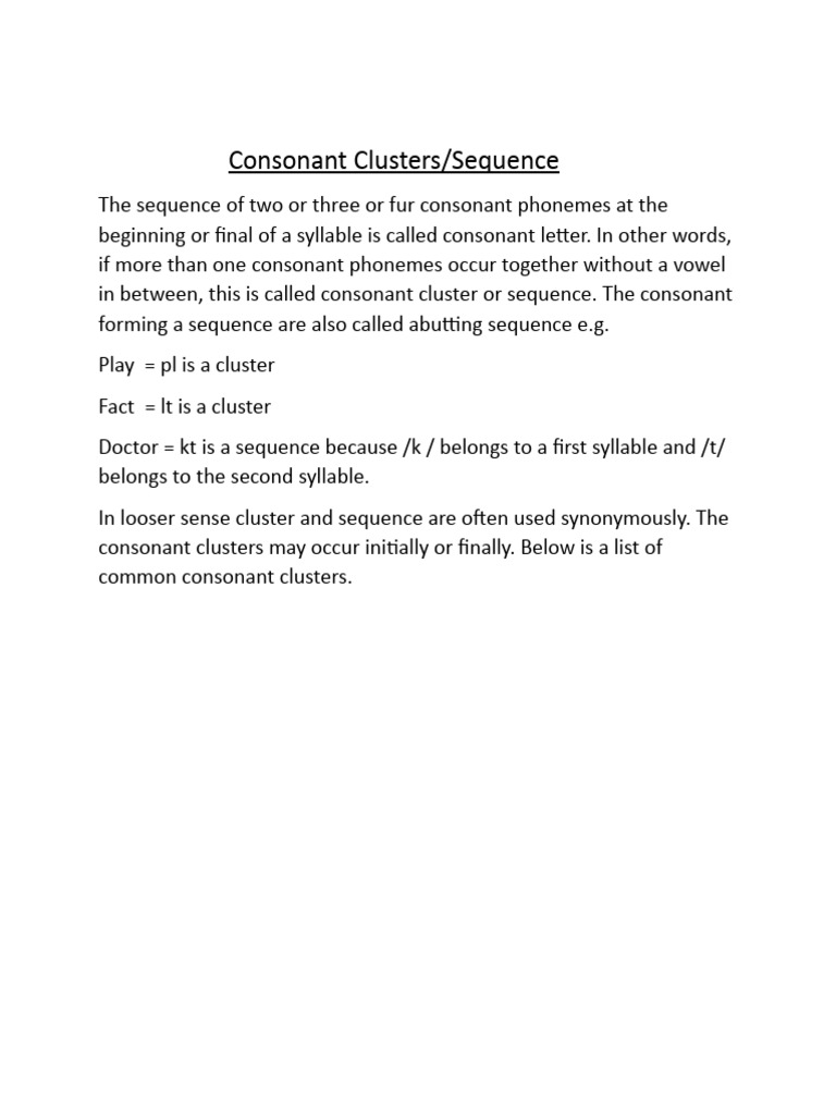 Consonant Clusters PDF