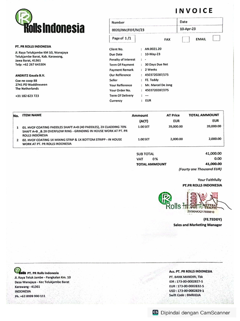 0020.inv - Fdt.iv.23 Po. 4503720287-J75 Andritz | PDF