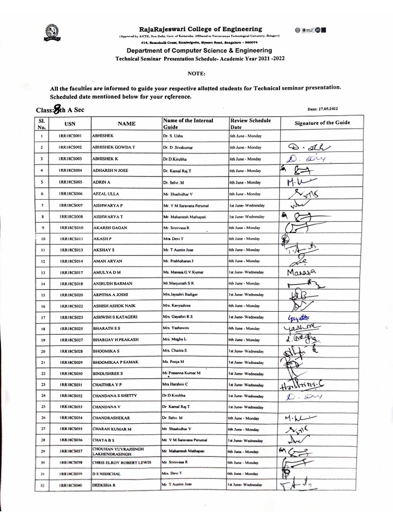 Seminar Schedule List | PDF