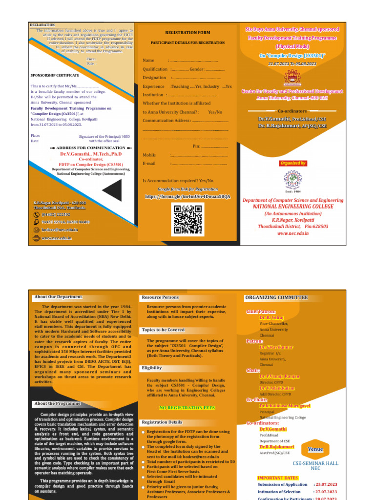 NEC CSE Compiler Design FDP Brochure | PDF | Compiler | Computing