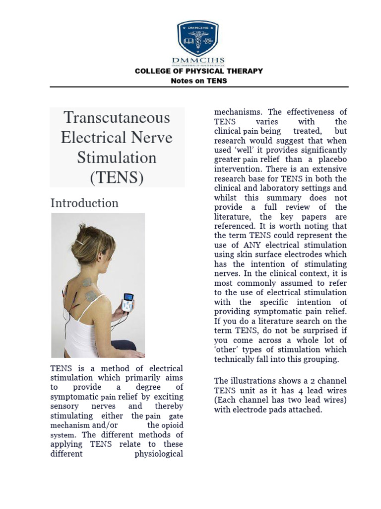 Notes On TENS | PDF | Pain Management | Pain