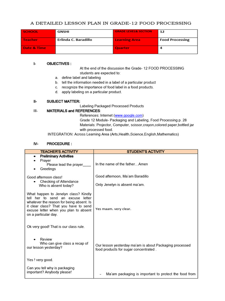 Detailed Lesson Plan in Food Labeling | PDF | Nutrition Facts Label