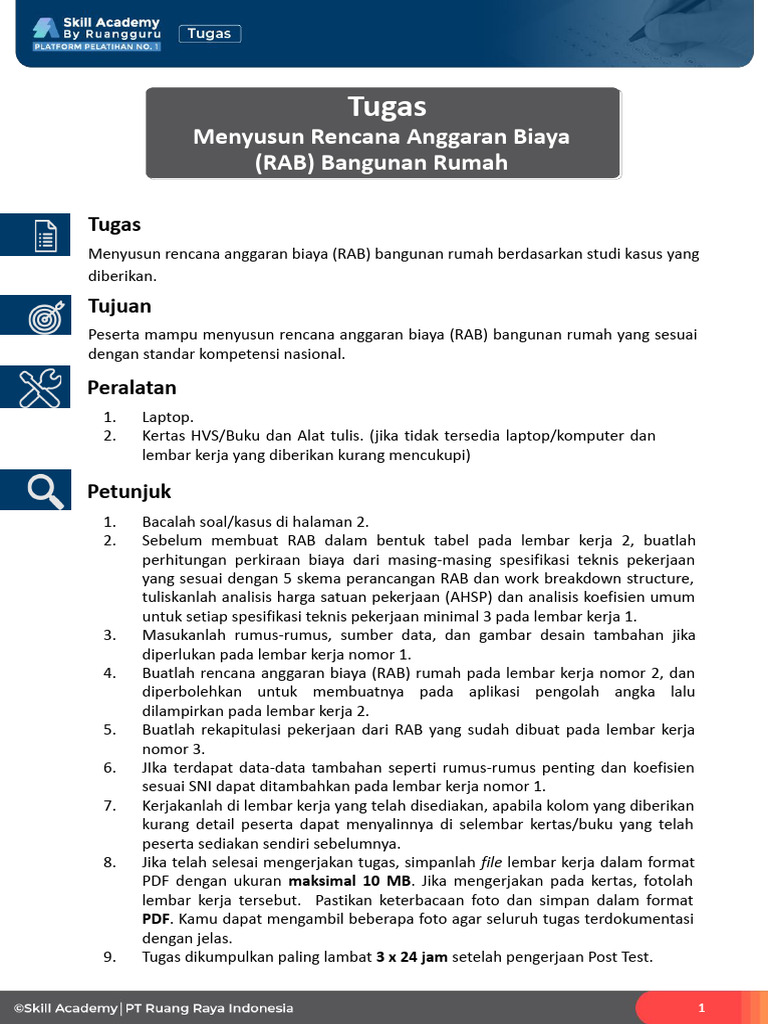 Tugas: Menyusun Rencana Anggaran Biaya (RAB) Bangunan Rumah | PDF