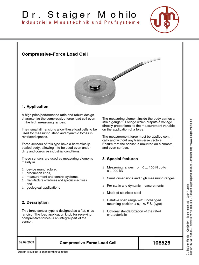 Dr. Staiger Mohilo: Compressive-Force Load Cell | PDF | Equipment | Electrical Engineering