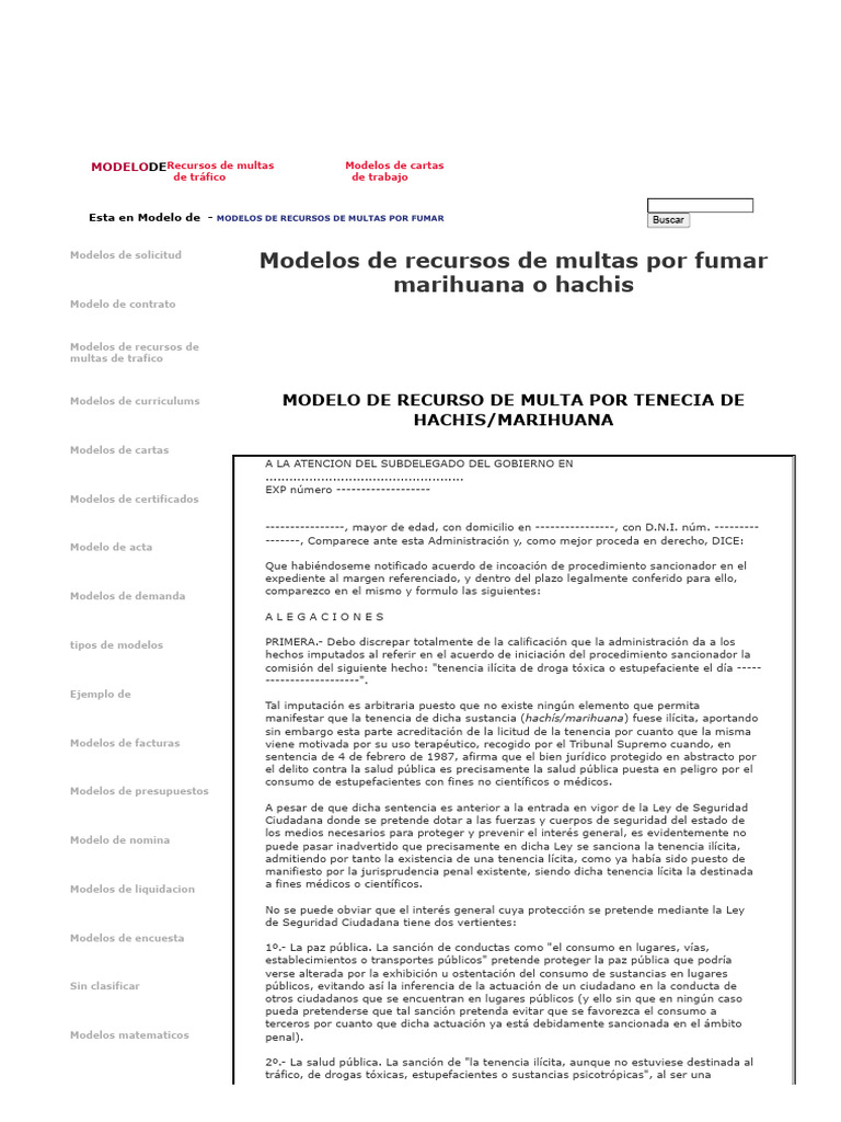 Modelos de Recursos de Multas Por Fumar Marihuana o Hachis | PDF ...